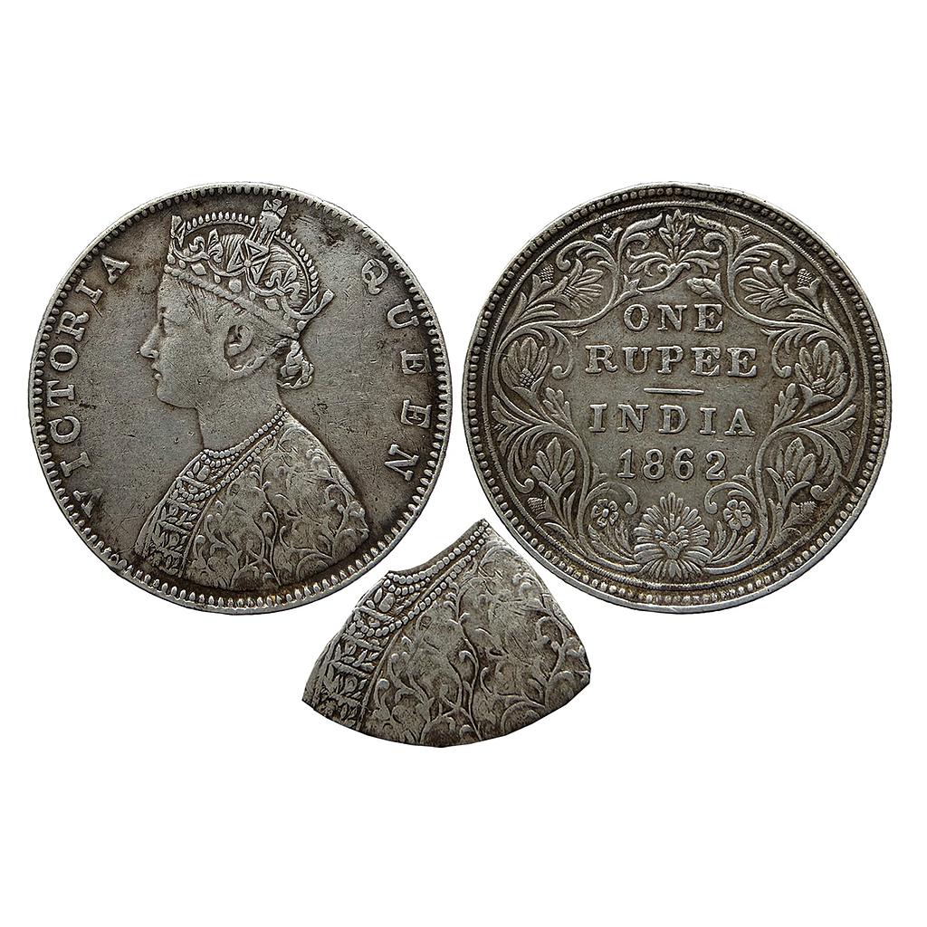 British India Victoria Queen 1862 AD Bombay Mint D / II Silver Rupee | Virasat Auctions